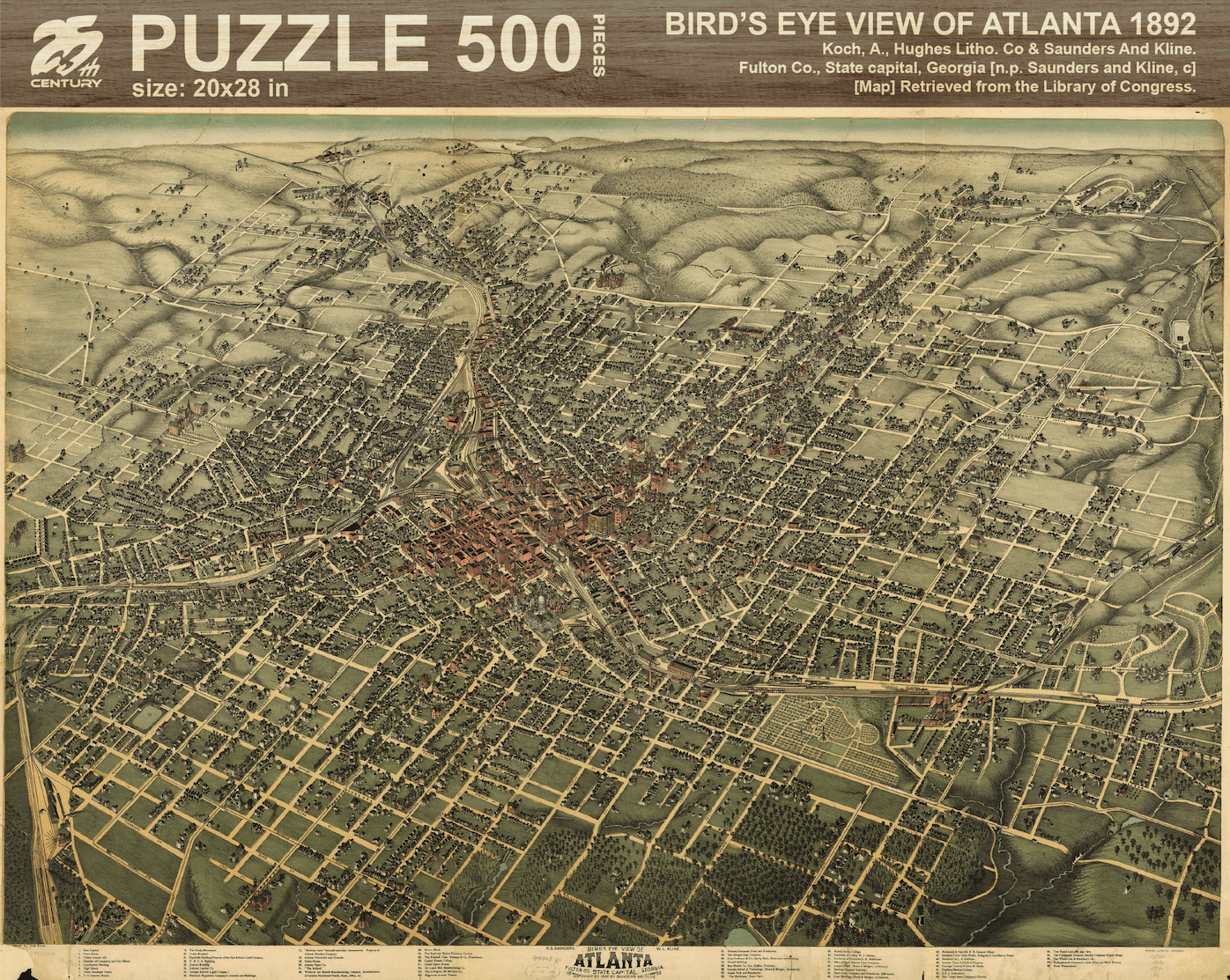 1892 Bird's Eye Map of Atlanta , Jigsaw Puzzle 500 Pieces - 25th ...