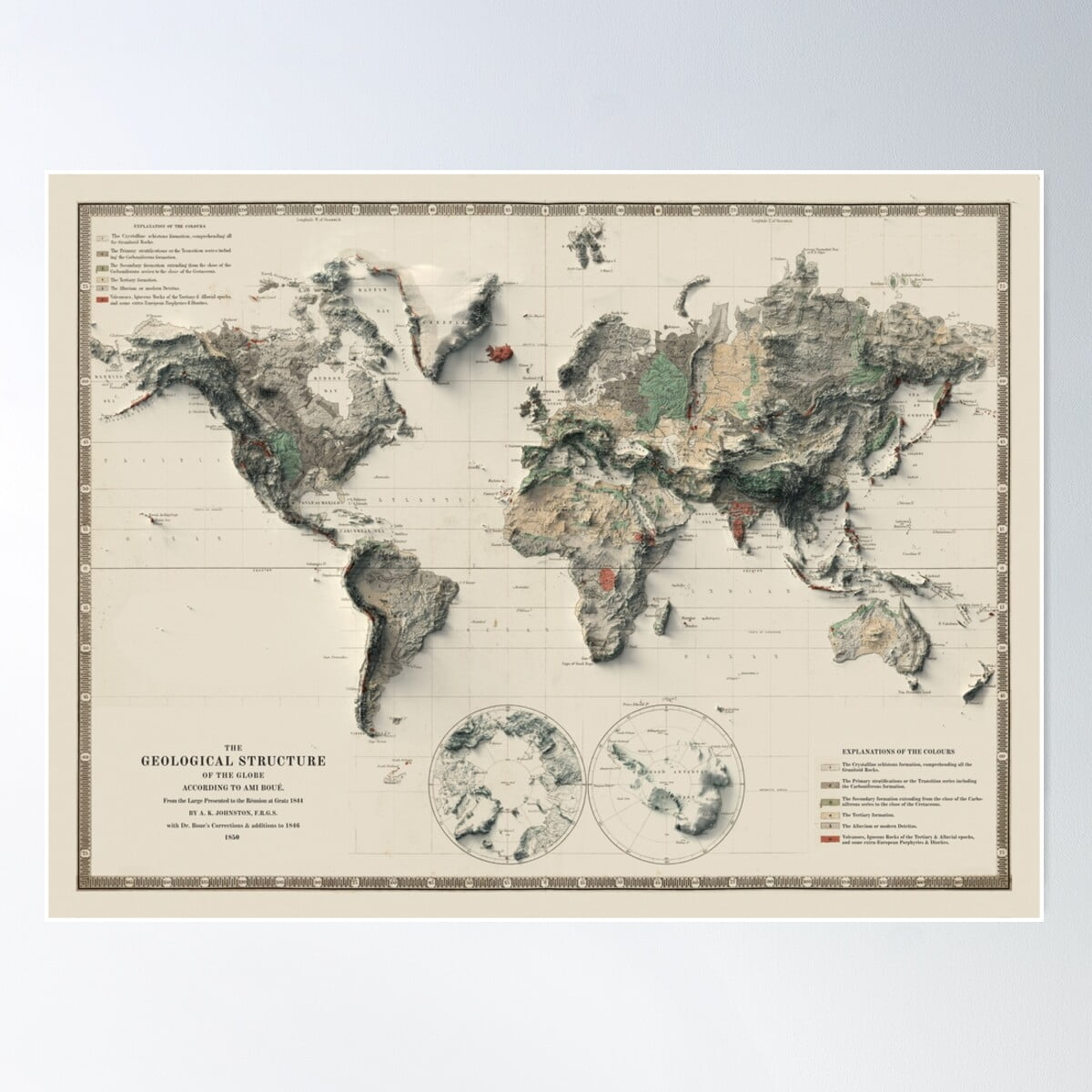1892 World Relief Map 3D Digitally-Rendered Poster Wall Art, Modern ...