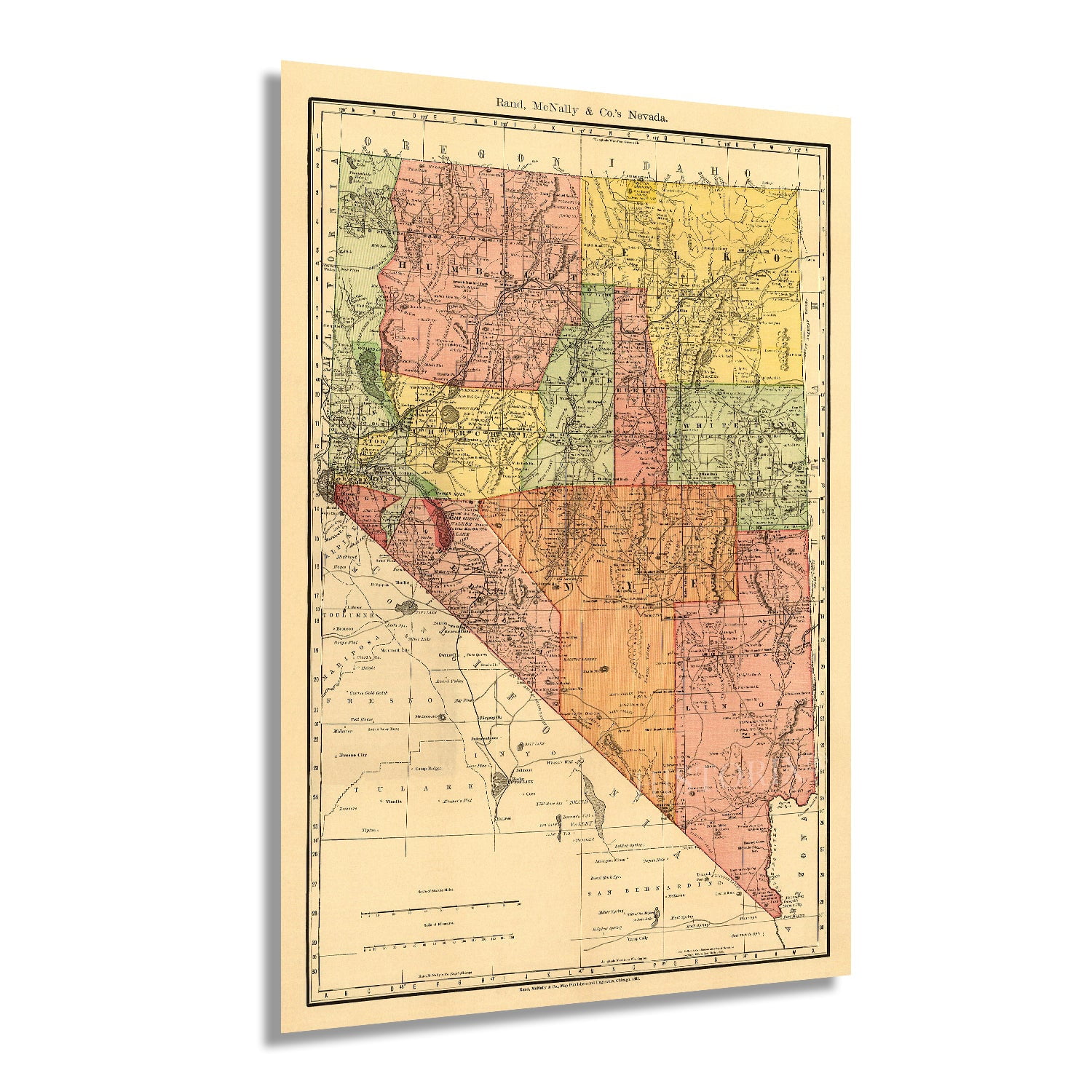 1893 Nevada State Map - Vintage Map of Nevada Wall Art - Vintage Nevada ...