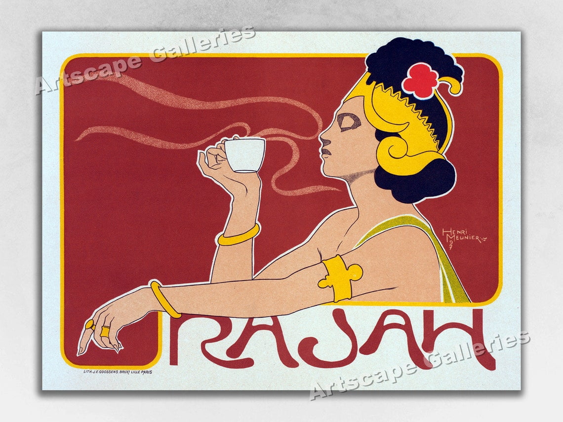1899 Cafe Rajah Vintage Coffee Advertisement French Art Nouveau Art ...