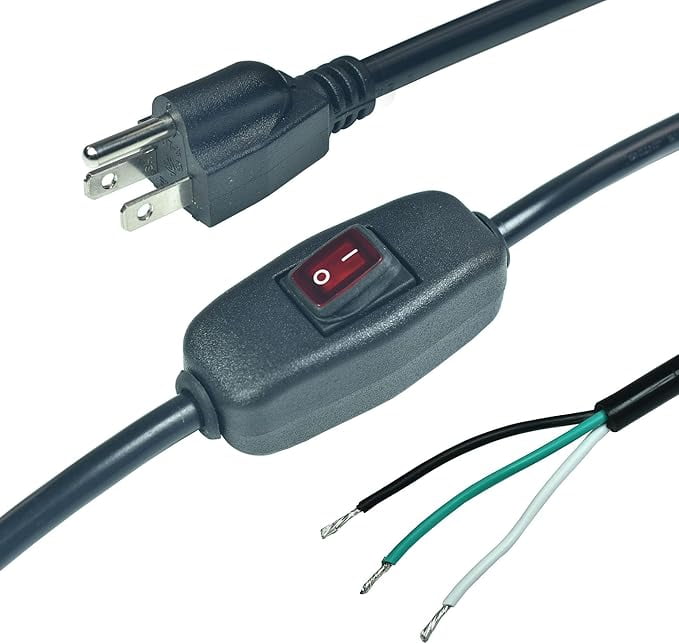 18AWG Replacement Power Cord Open End with On/Off Power Switch – 3 ...