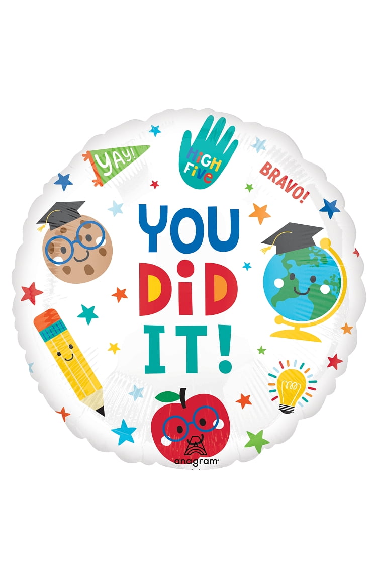 Anagram 18" Graduation Balloon featuring colorful school icons, ideal ...