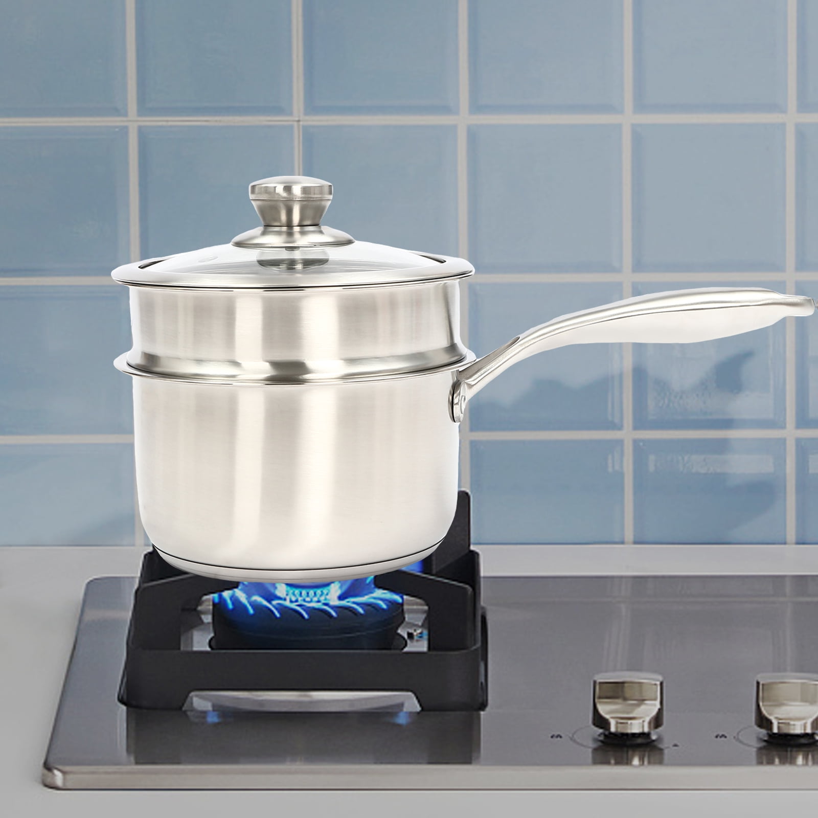 18CM 1297ml Stainless Steel Saucepan with Steamer, Sauce Pan for ...