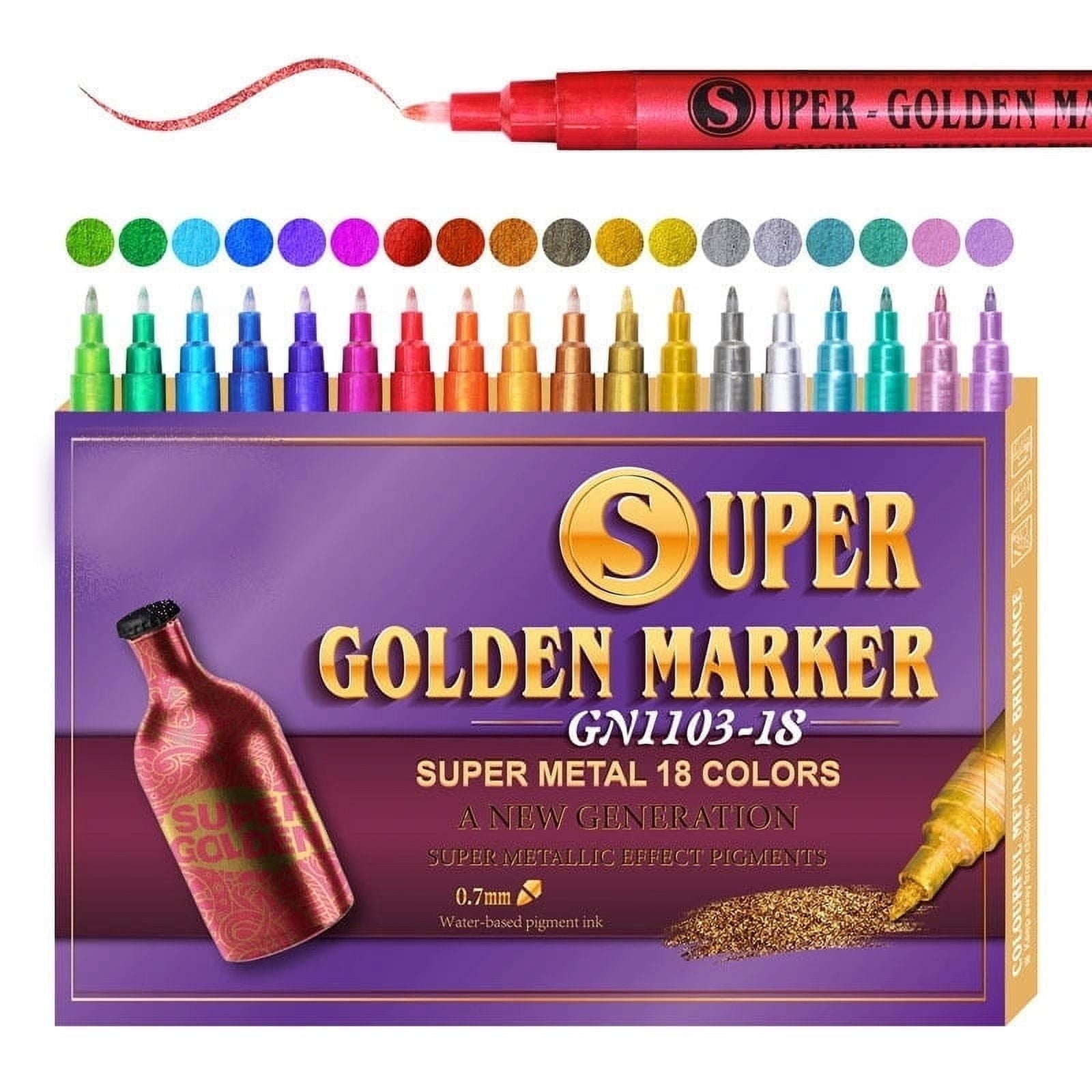 ANUNU Metallic Paint Pens, 18 Colors Acrylic Markers, Glitter Art Pens ...