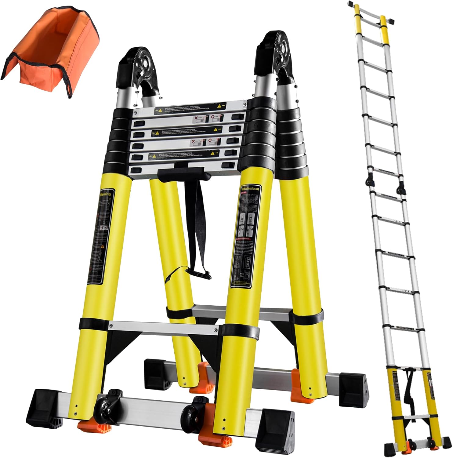 18FT A Frame Telescoping Ladder w. Balance Bars/Wheels/Tools Bar ...
