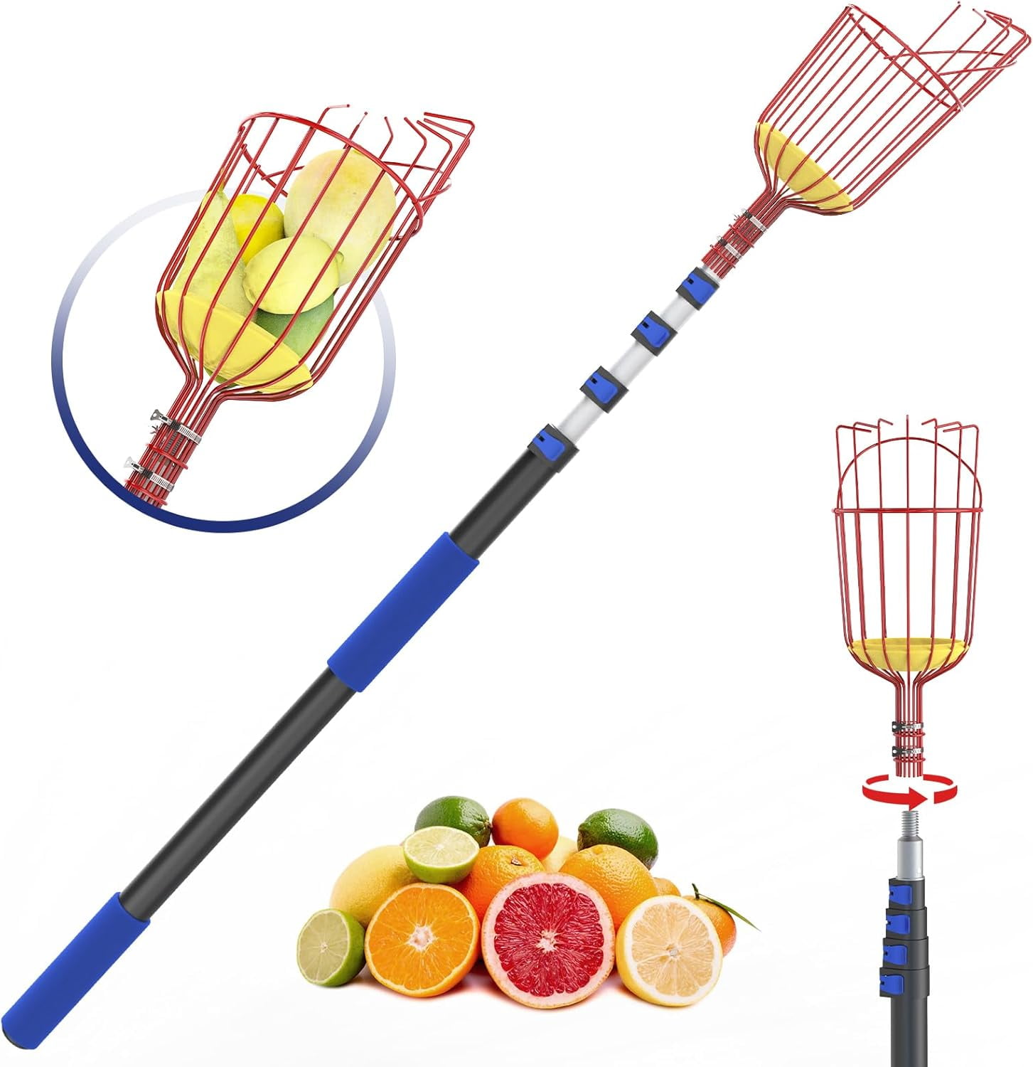 18FT Reach Fruit Picker, 3-11 Foot Sturdy Aluminum Telescoping Fruit ...