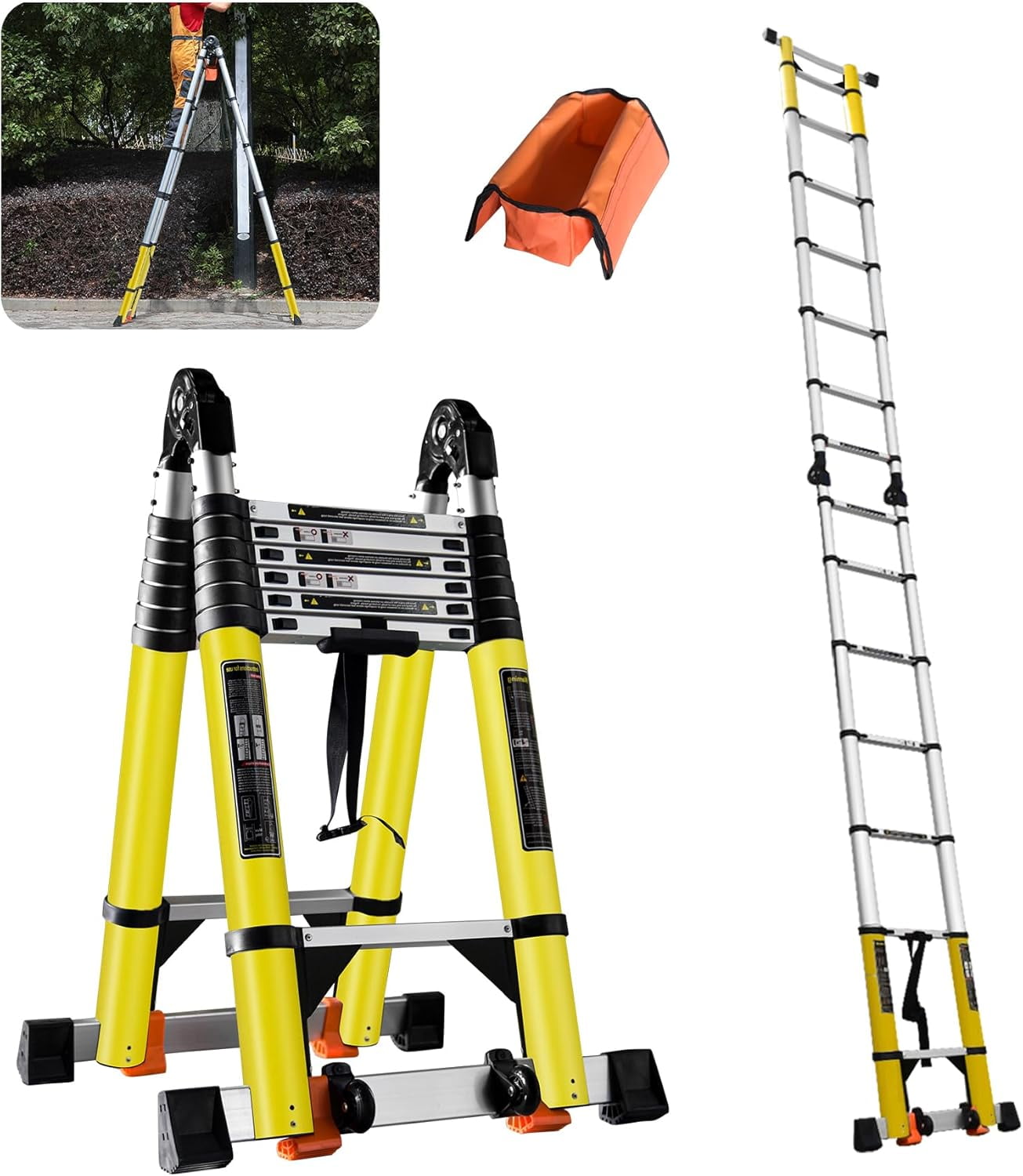 18FT Telescoping Aluminum A-Frame Ladder - EN131 Approved, 330lbs ...