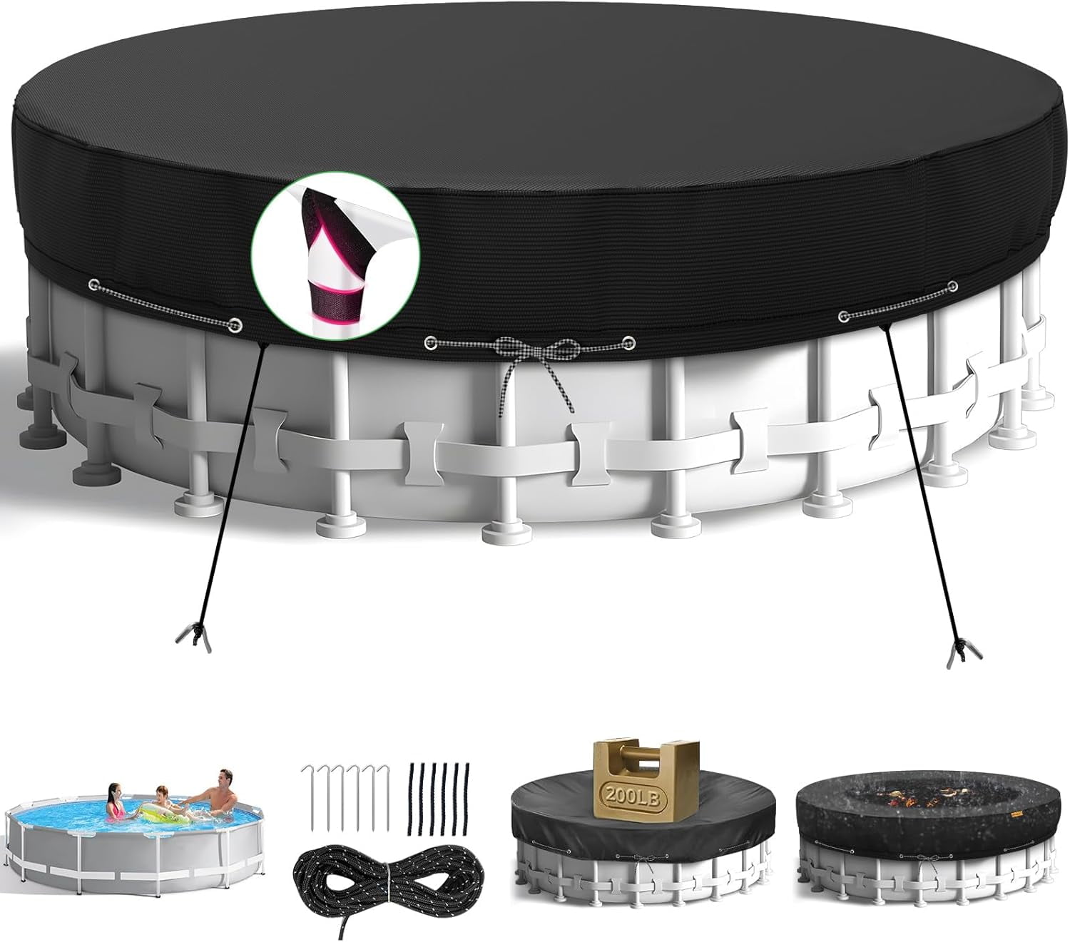 18Ft Round Pool Cover,Heavy Duty Waterproof Round Pool Covers for Above ...