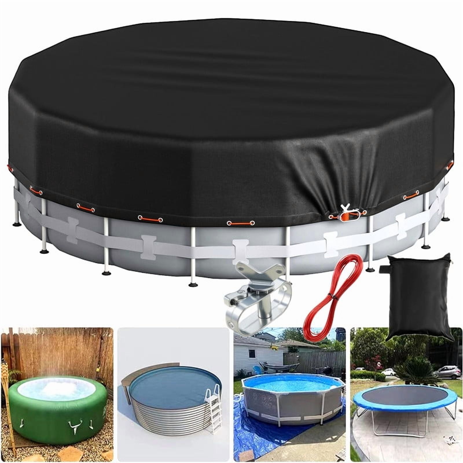18Ft Round Pool Cover, Upgraded 420D Heavy Duty Oxford Fabric Pool ...