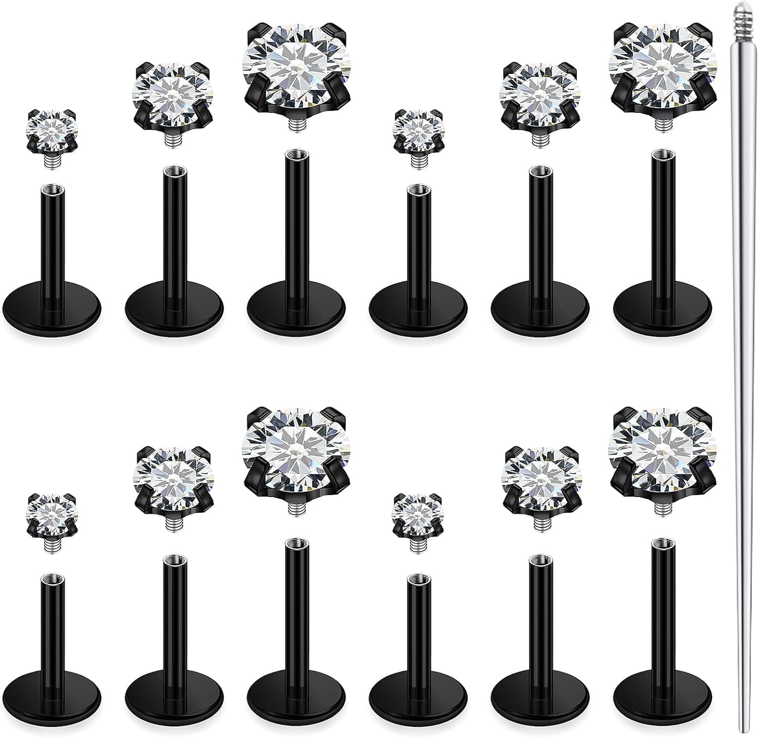 18G 16G 14G Internally Threaded Flat Back Earrings Nose Rings Studs ...