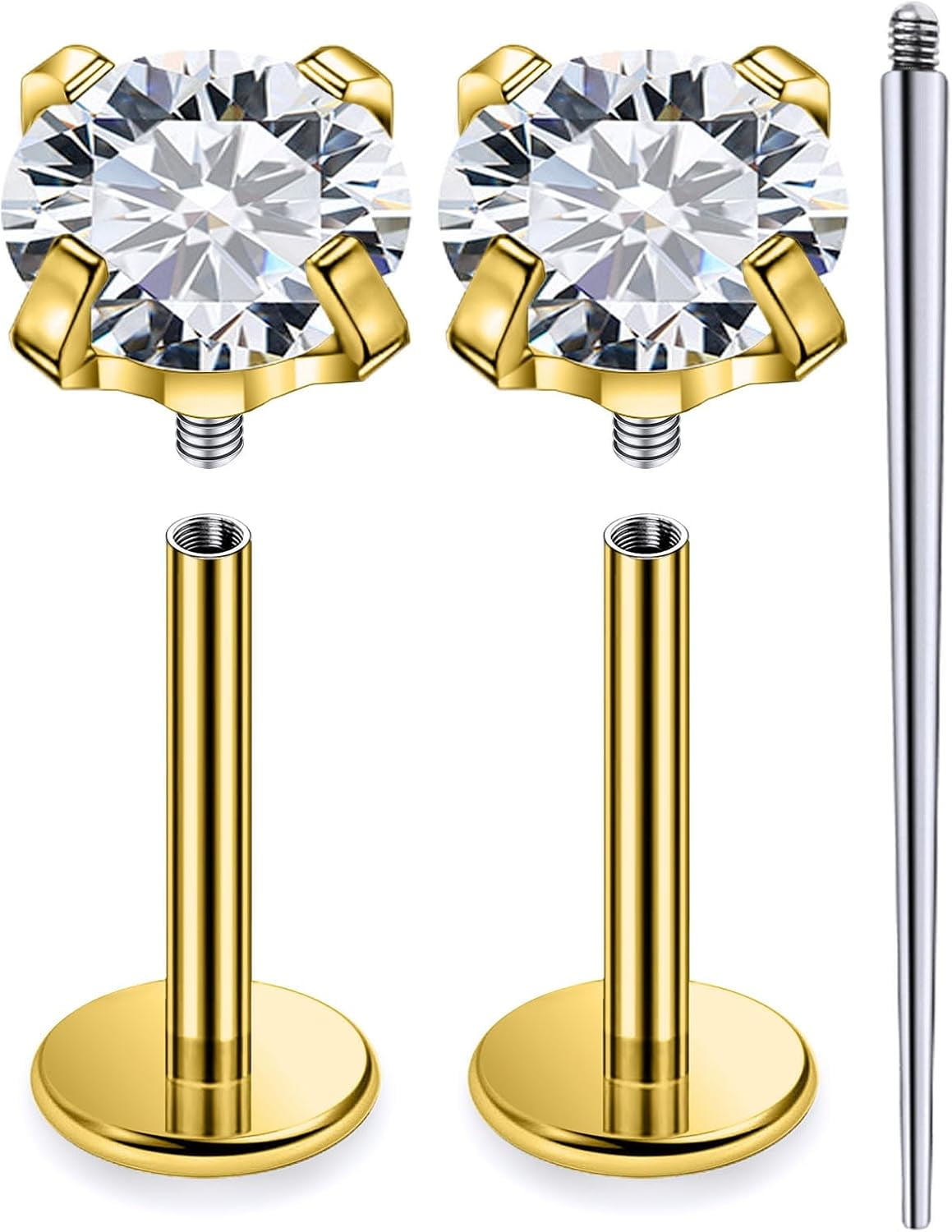 18G 16G 14G Internally Threaded Nose Rings Studs Flat Back Earrings ...
