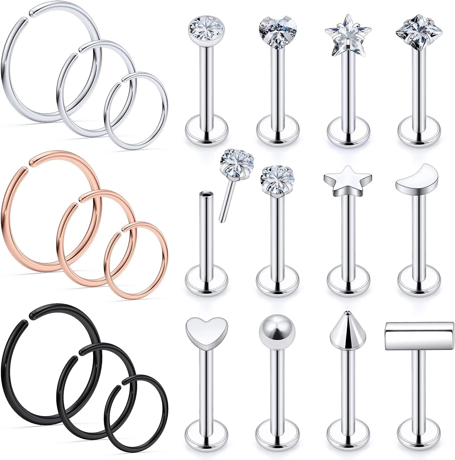 18G 20G Threadless Push in Nose Rings for Women 316L Surgical Stainless ...