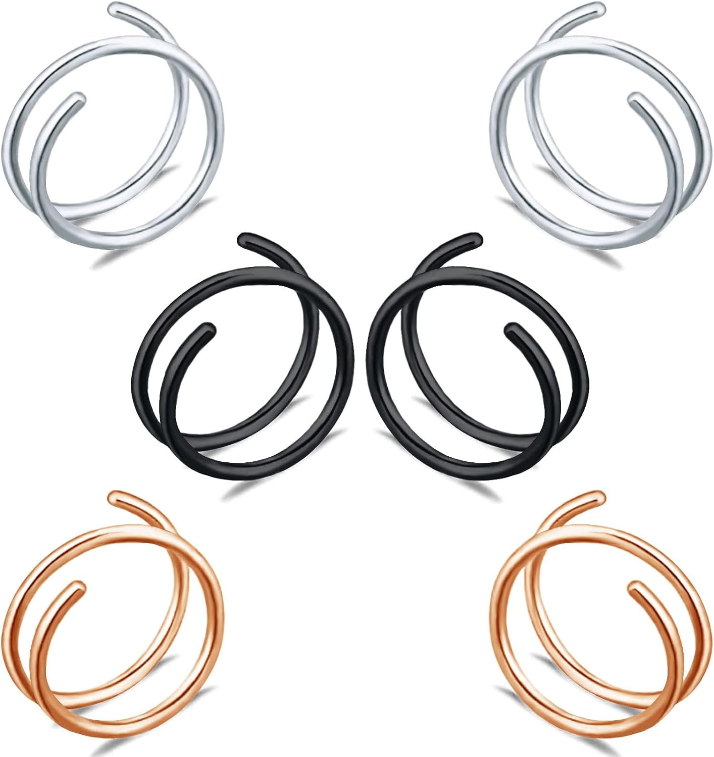18G 20G Nose Rings Hoops Surgical Steel Double Spiral Nose Ring Left or ...