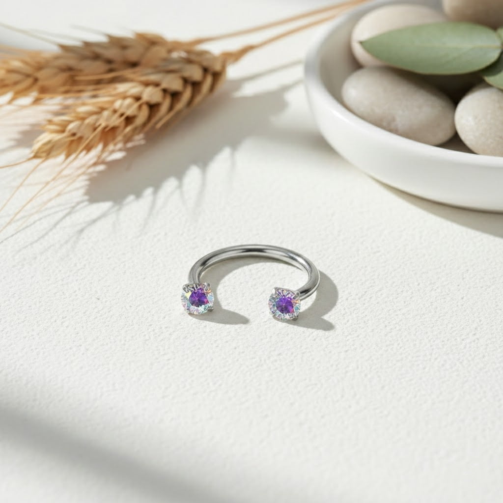 18G 8mm Stainless Steel Silver Aurora Horseshoe Nose Ring Internal ...