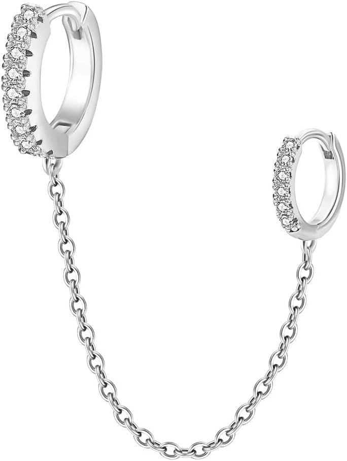 18G Double Piercing Dangle Chain Cartilage Huggie Hoop Earrings for ...