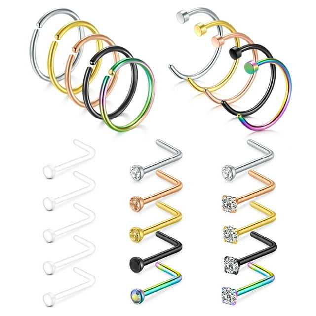 18G Mix Color Stainless Steel L-Shape Nose Stud Ring Piercing Body ...