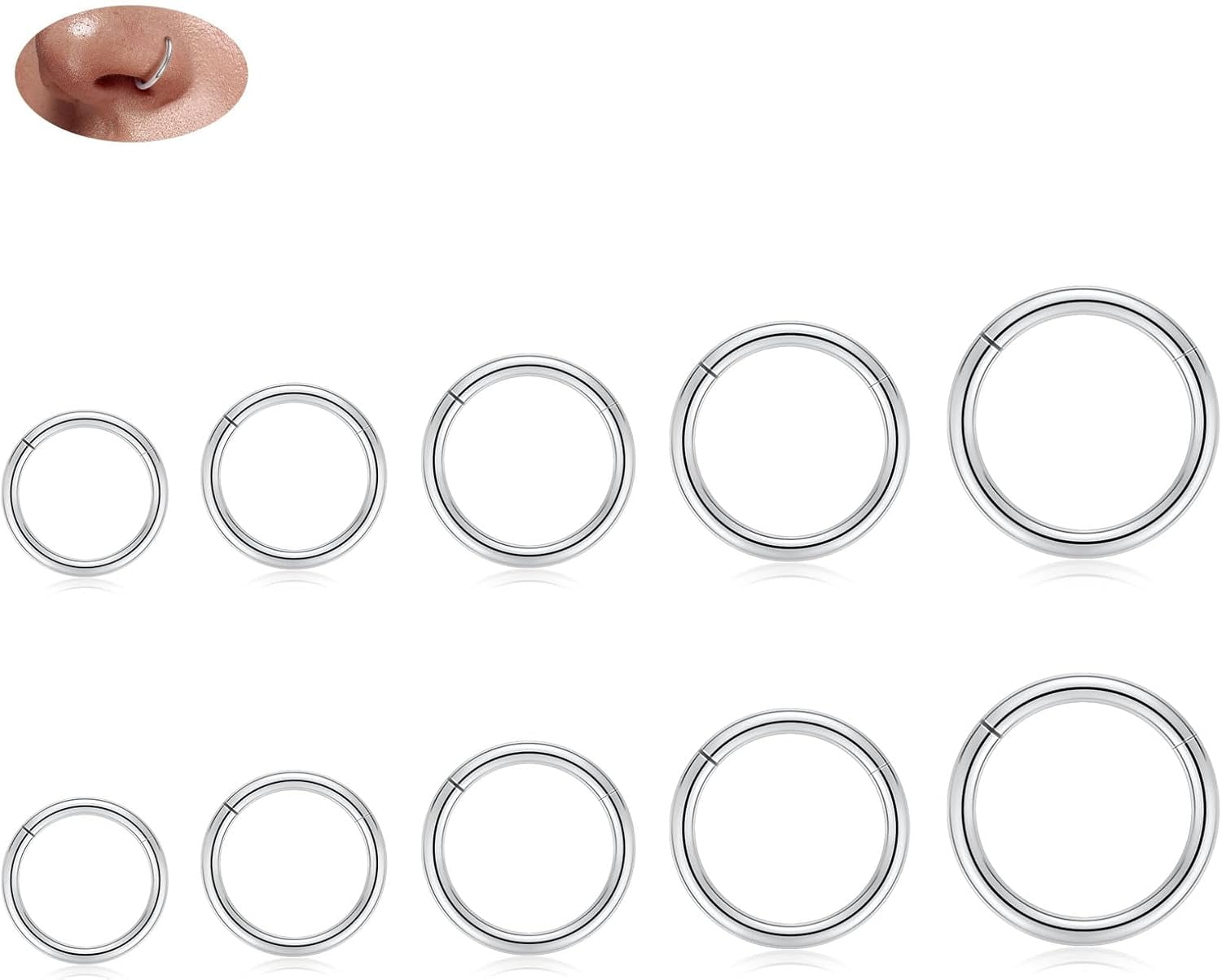 18G Nose Hoop Rings Surgical Steel Hinged Segment Clicker Rings 16G ...