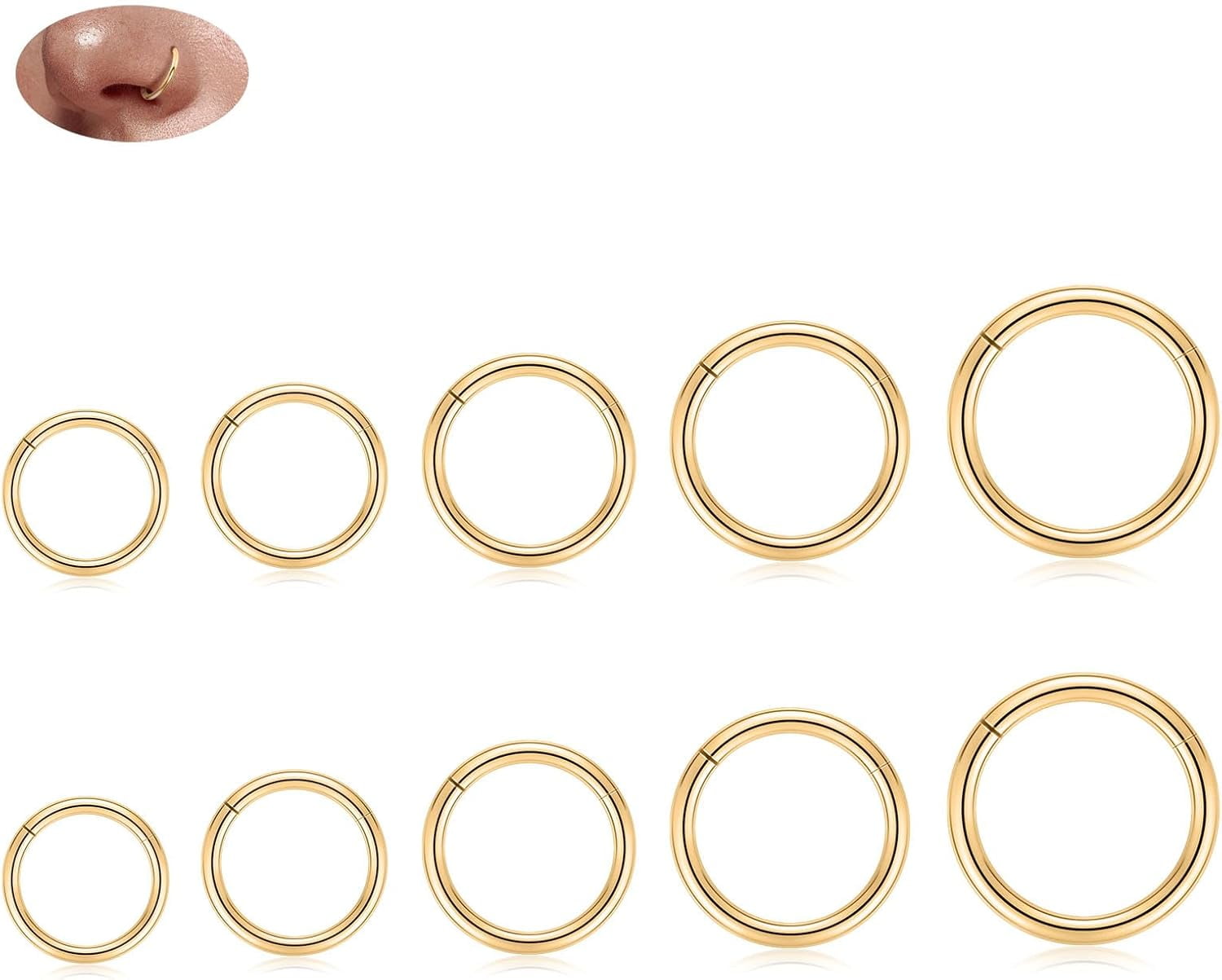 18G Nose Hoop Rings Surgical Steel Hinged Segment Clicker Rings 16G ...