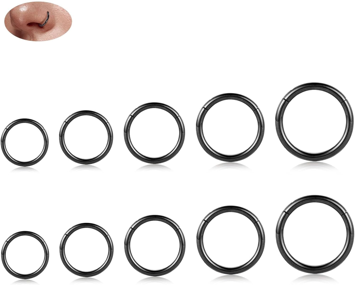 18G Nose Hoop Rings Surgical Steel Hinged Segment Clicker Rings 16G ...