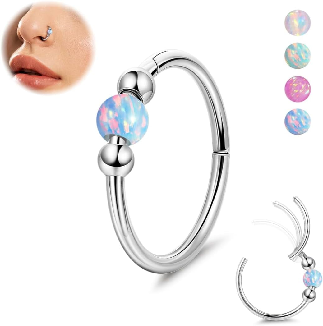 18G Nose Ring for Women Opal Nose Hoop Hypoallergenic Clicker Septum ...