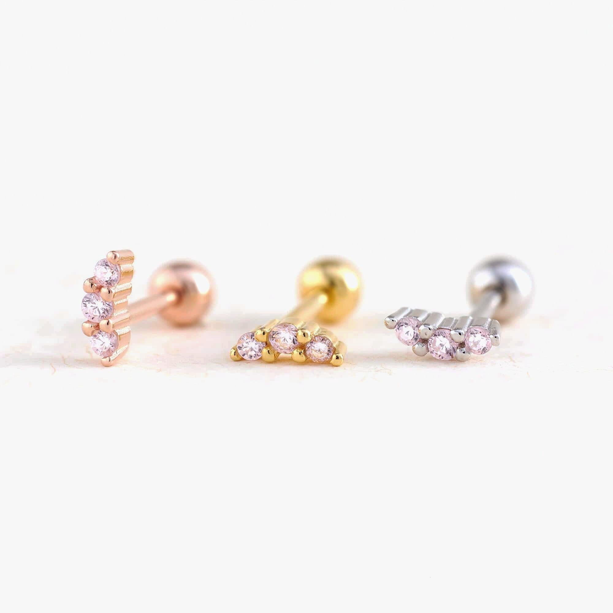 18G Tiny Pink 3A CZ Cluster Screw Back Earrings - Walmart.com