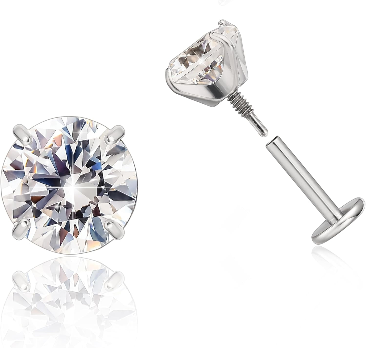 18G Titanium Internal Thread CZ Stud Piercing Jewelry Flat Back ...
