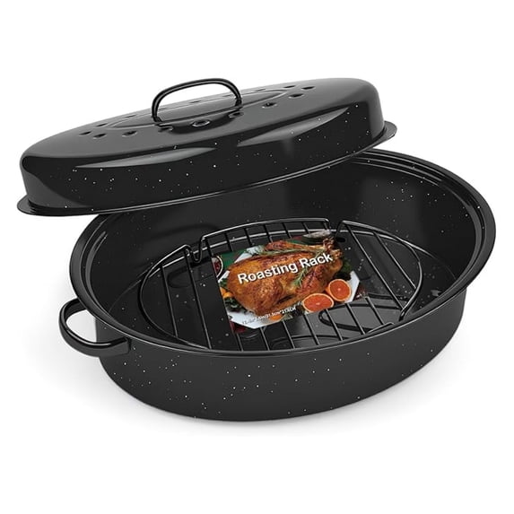 18In Turkey Roasting Pan With Rack and Lid, Large Granite Turkey ...