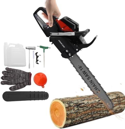 18Inch Gas Chainsaw, 2-Stroke 4.4HP Engine Handheld Gas Power Chain Saw ...