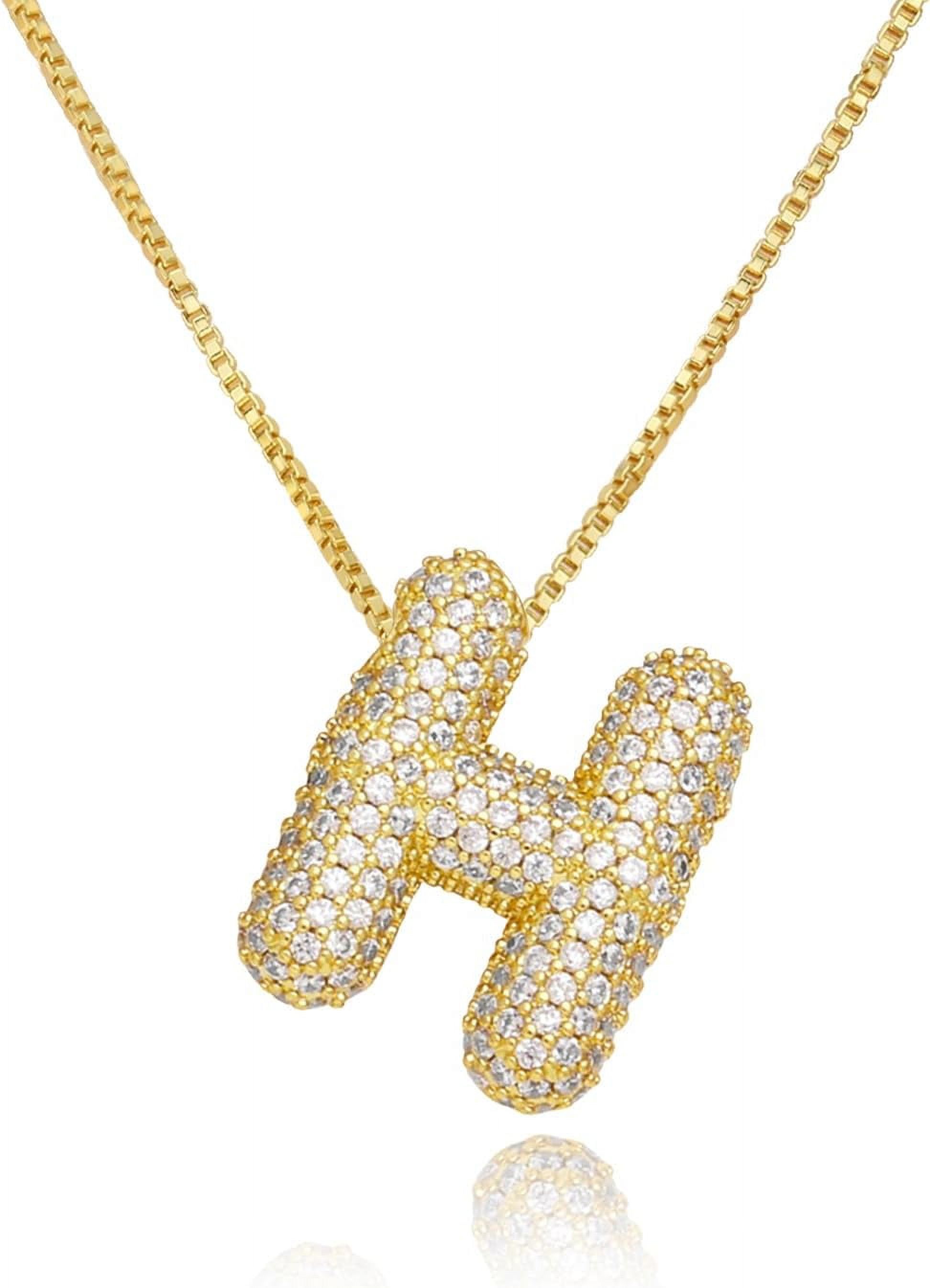 18K Bubble Letter Necklace Gold For Women, Rhinestone Bubble Balloon ...