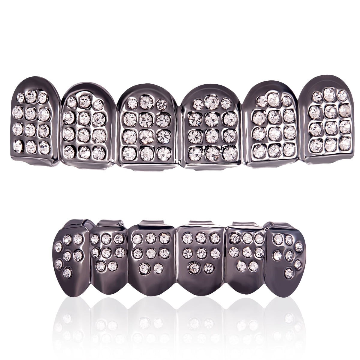 18K Custom Grillz Teeth Mouth Caps Top Bottom Black Plated Bling Grills ...