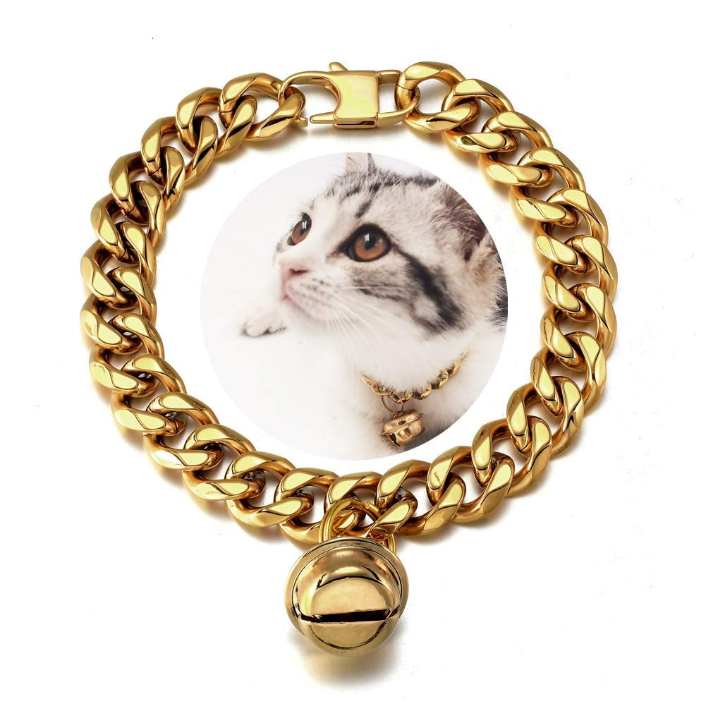 18K Gold Cat Dog Collar Kitten Puppy 1/2inch 12mm Wide Stainless Steel ...