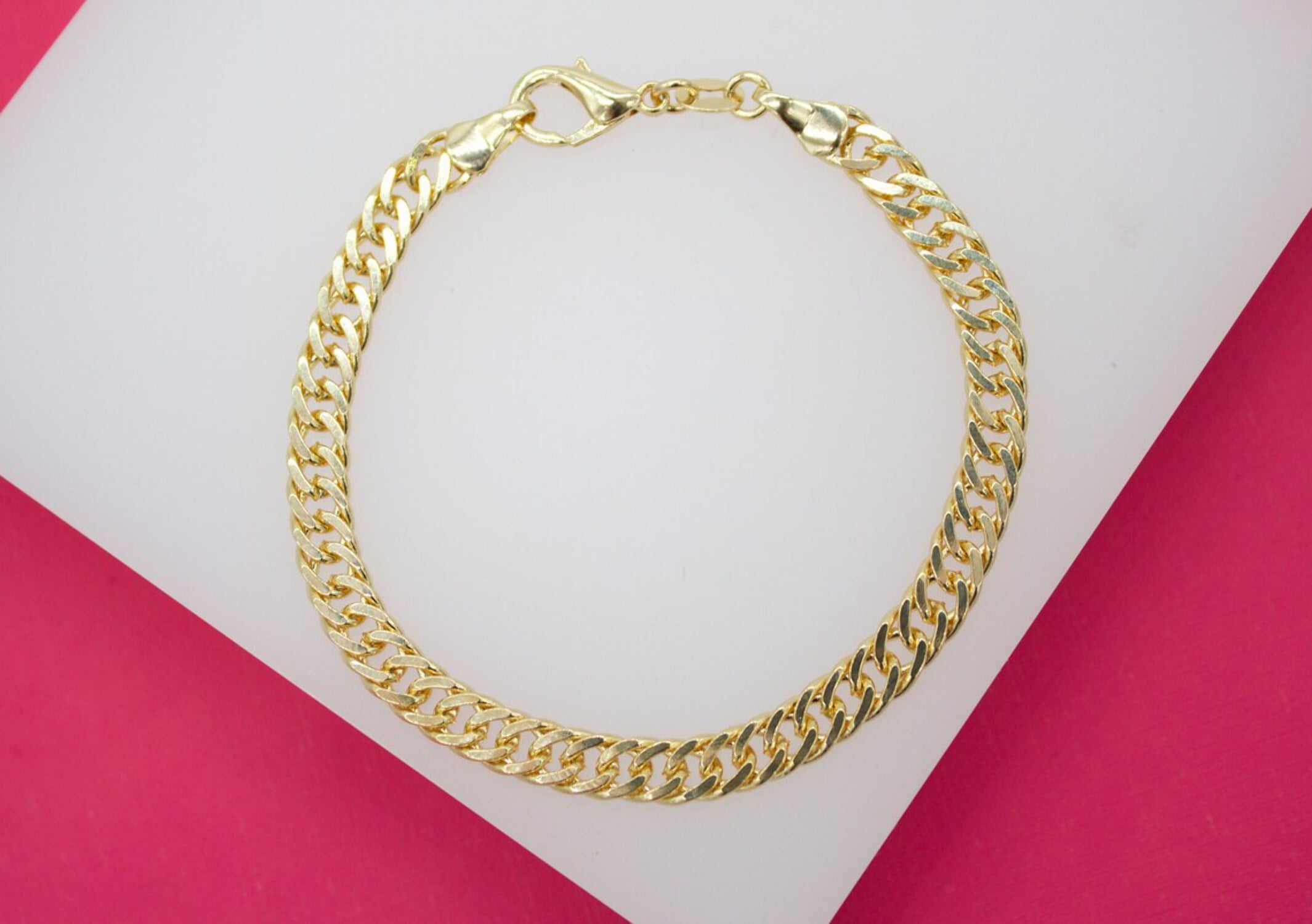 18K Gold Filled 5mm Double Curb Cuban Link Chain Bracelet (I270 ...