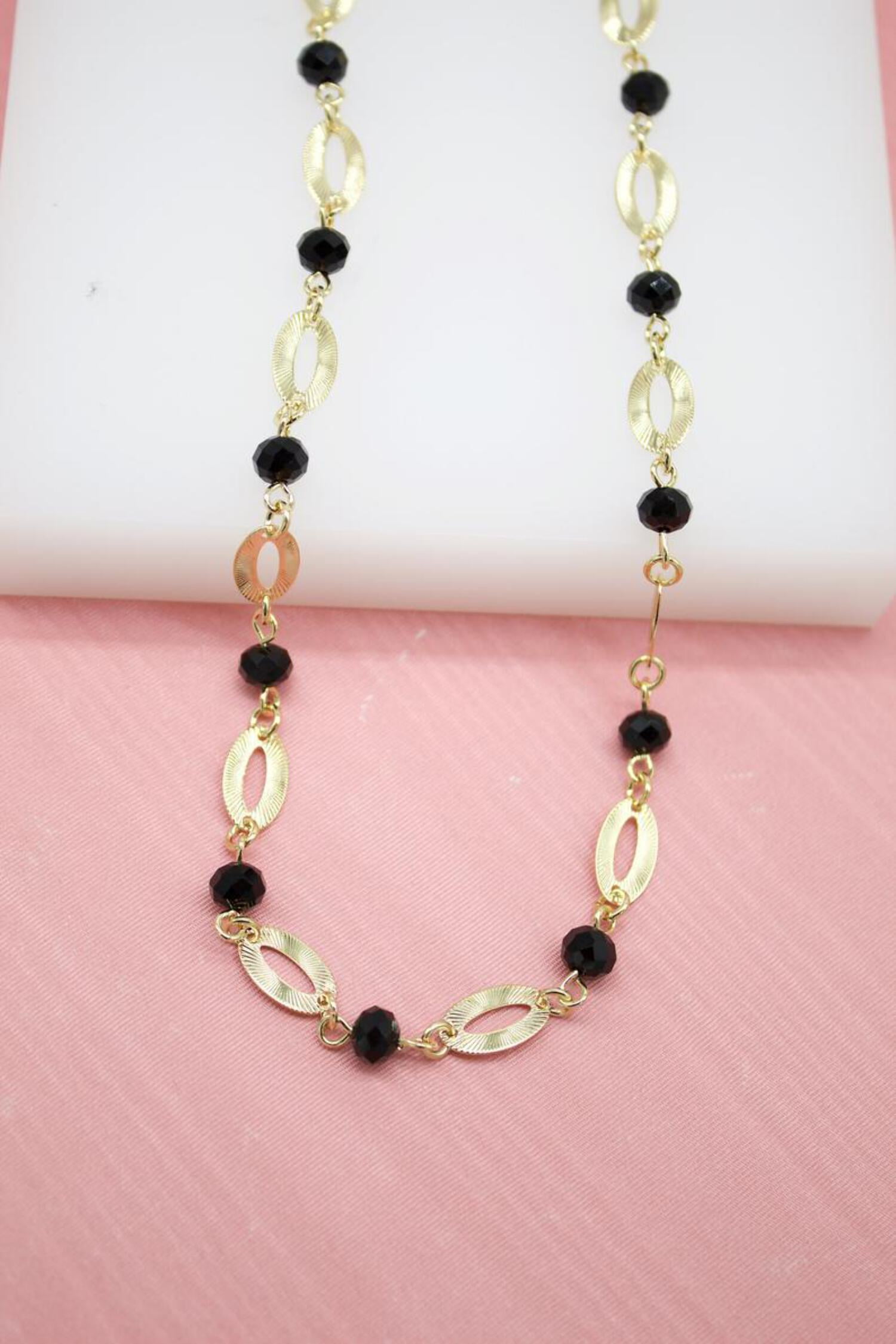 18K Gold Filled Black Bead Chain Necklace (G3) - Walmart.com