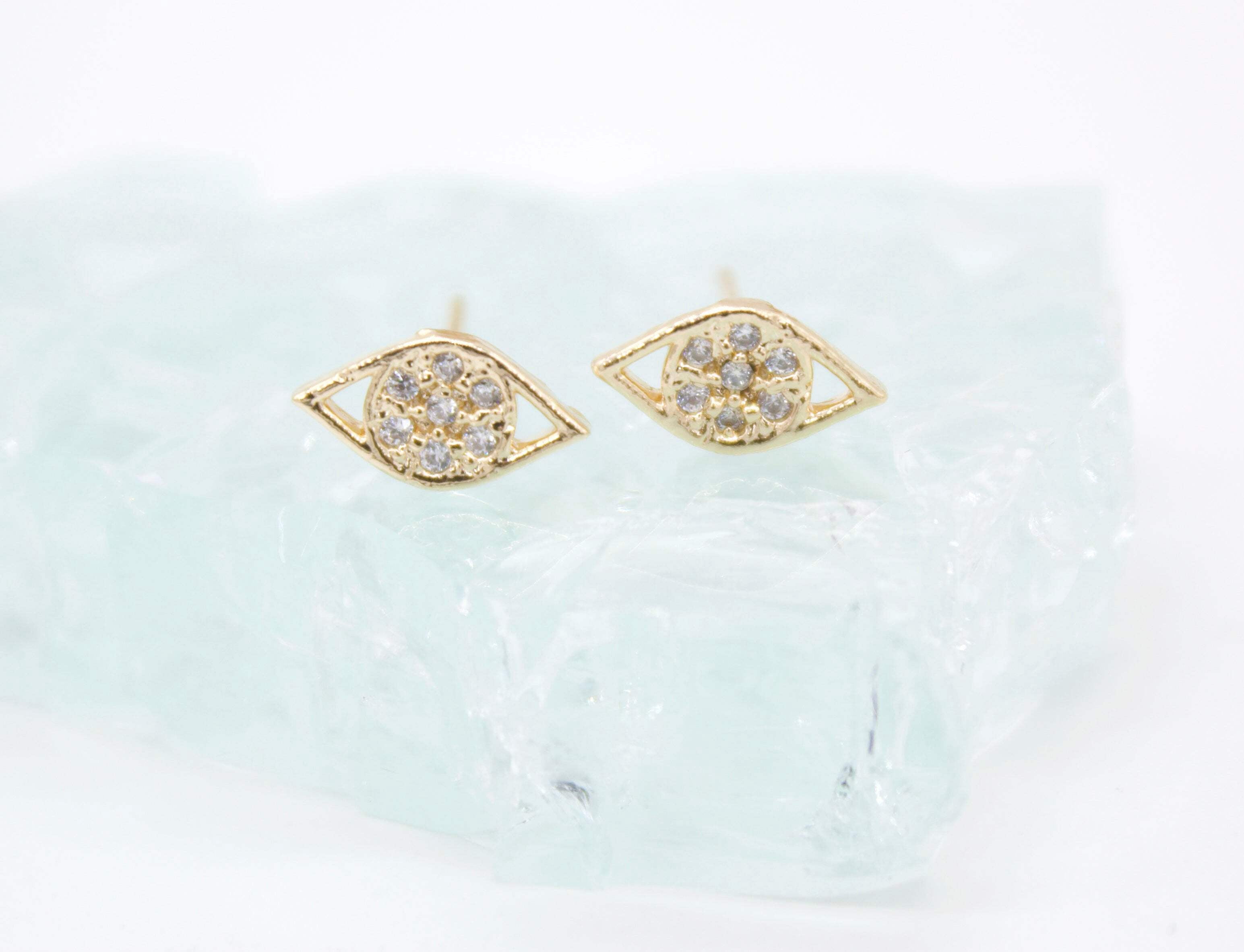 18K Gold Filled Evil Eye Stud Earrings With Clear CZ Stones - Walmart.com