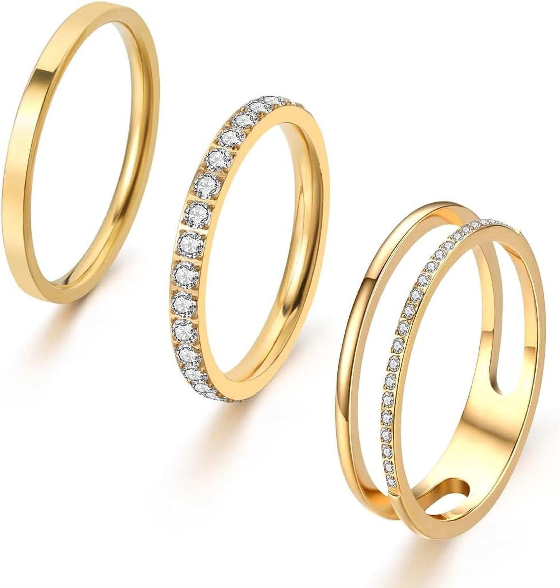 18K Gold Filled Rings for Women Dainty Cubic Zirconia Dual Stacking ...
