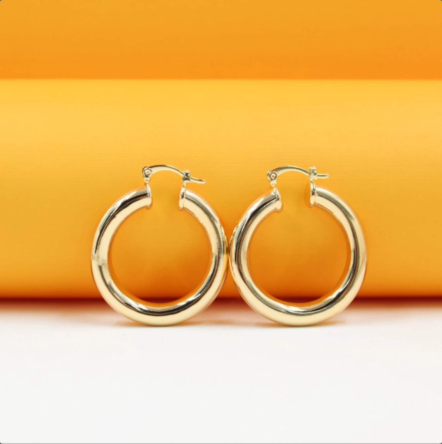 18K Gold Filled Thick Lever Back Hoop Earrings | Gold Open Hoop Studs ...
