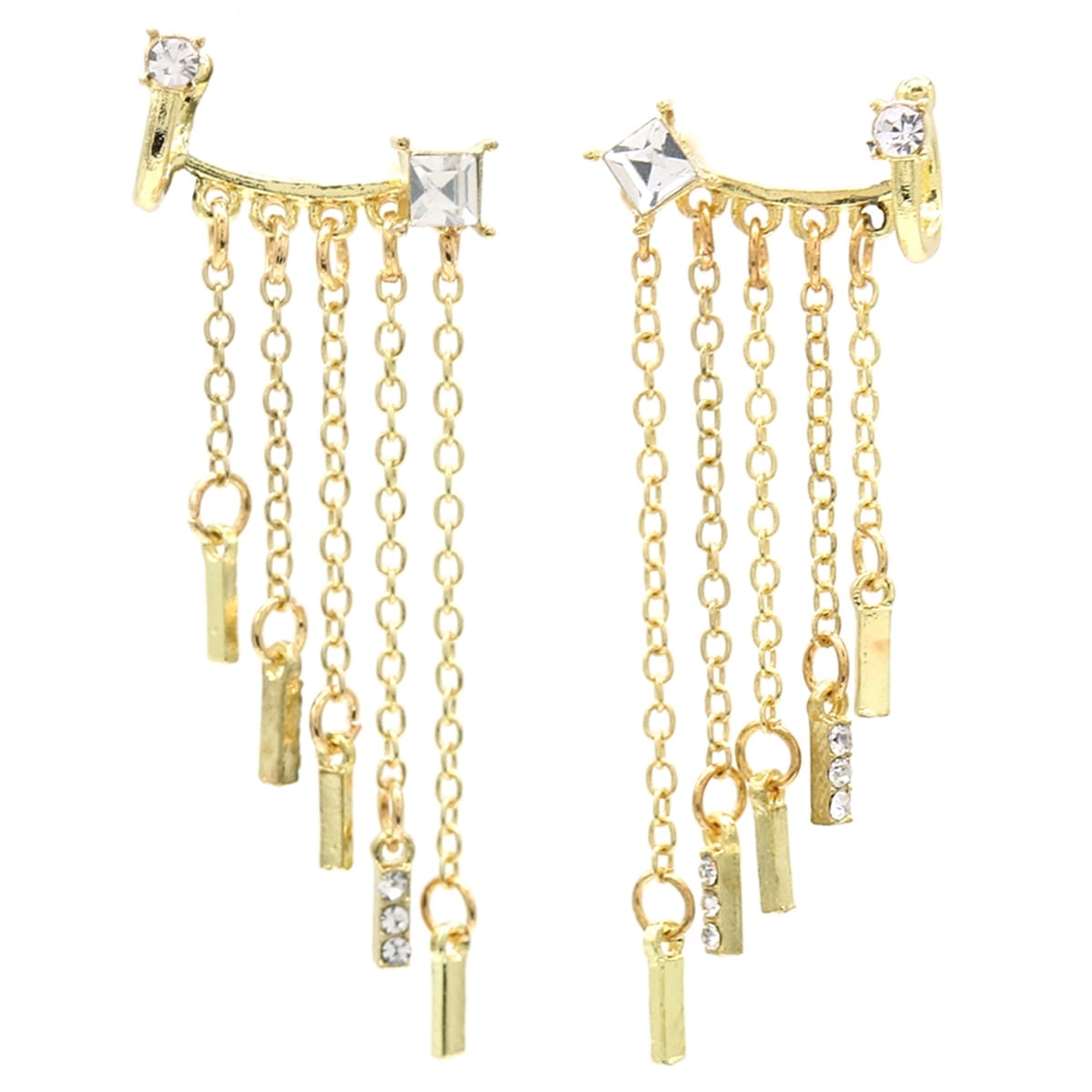 18K Gold Plated Graduated Dangle Ear cuff with Genuine Crystals ...