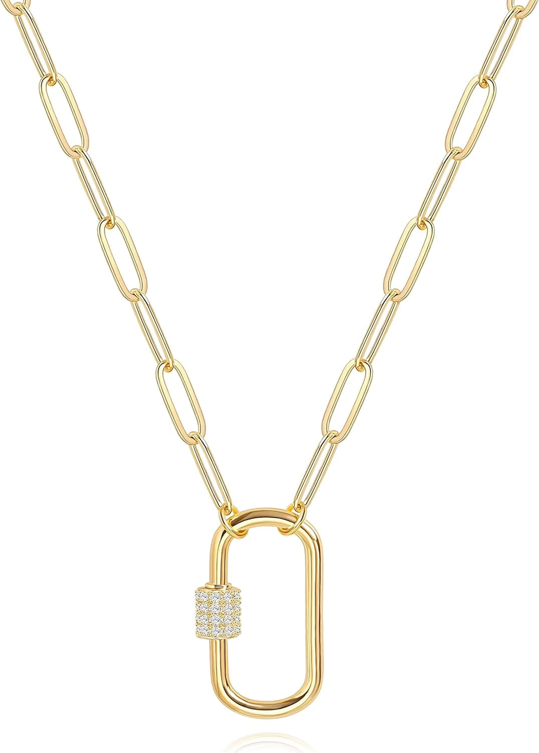 18K Gold Moon Star Lion Evil Eye Pendant Necklace Medallion Paperclip ...