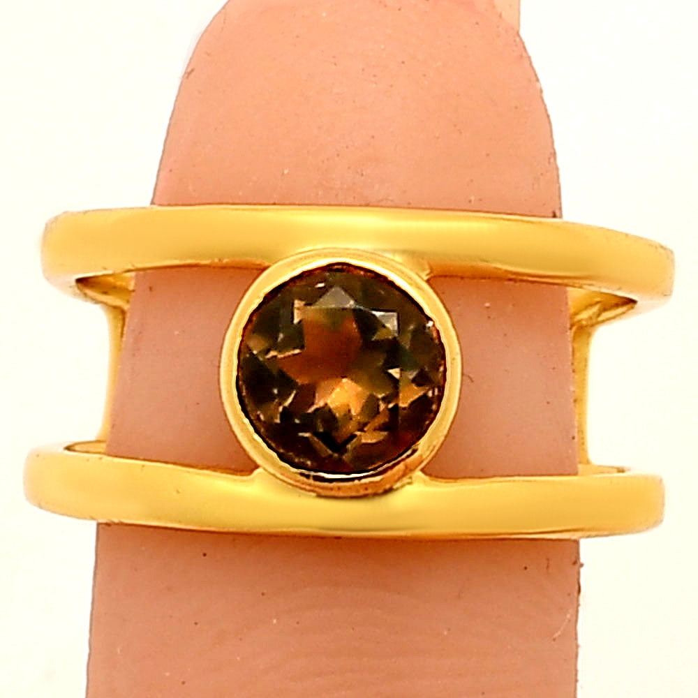 18K Gold Over Brass Natural Smoky Quartz - Brazil Ring s.7 Jewelry RM ...
