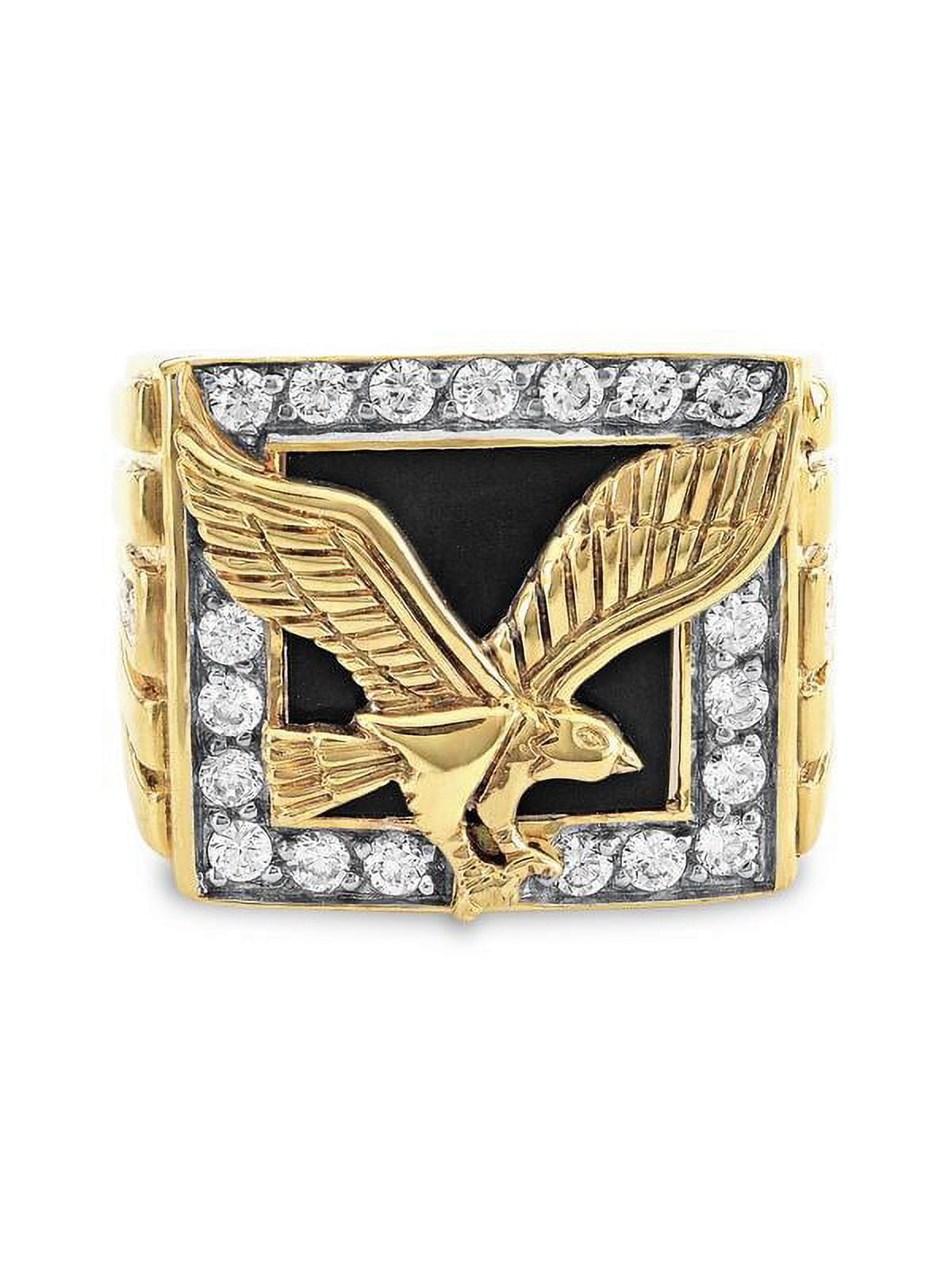 18K Gold Over Sterling Silver Onyx And Cubic Zirconia Eagle Ring SZ 10 ...