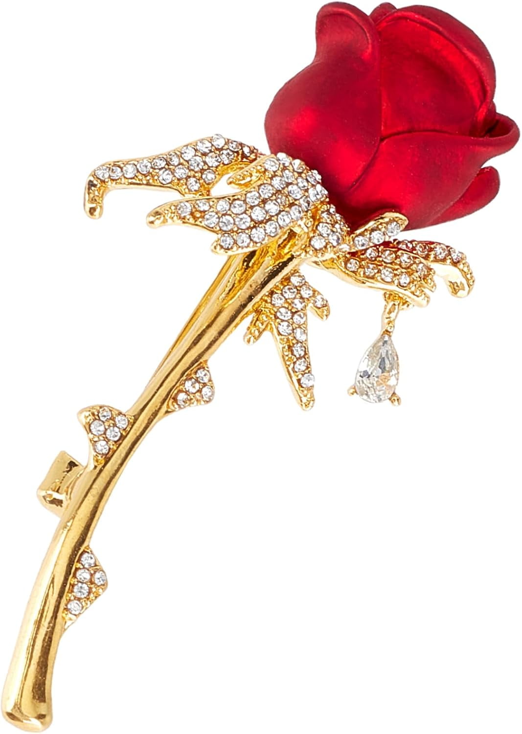 18K Gold Plated Alloy Rose Brooch Flower Floral Dress Brooch Pin with ...