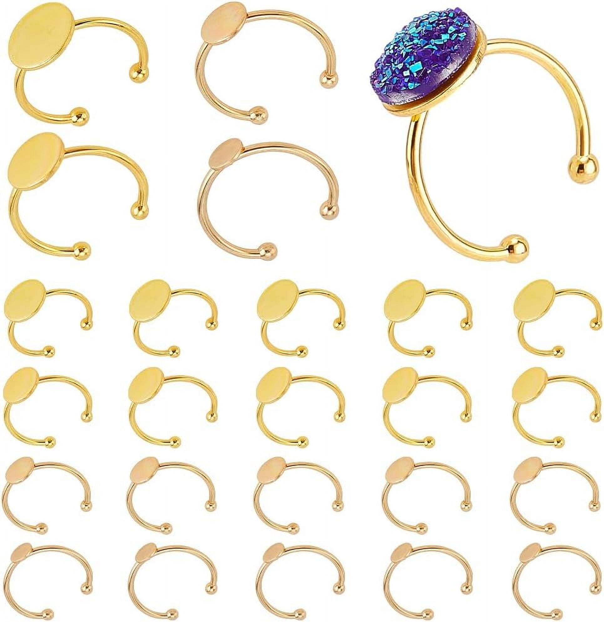 18K Gold Plated Blank Rings 24pcs 4 Sizes Adjustable Ring Bases 304 ...