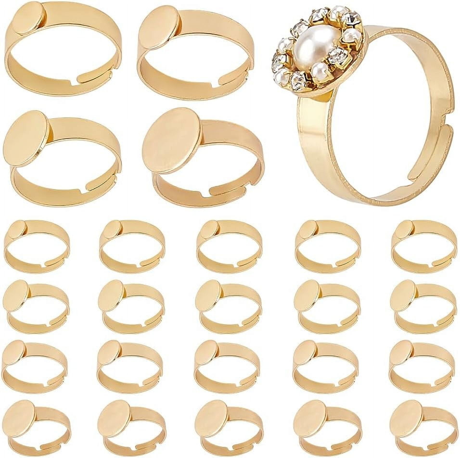 18K Gold Plated Blank Rings 24pcs 4 Sizes Adjustable Ring Blanks 304 ...
