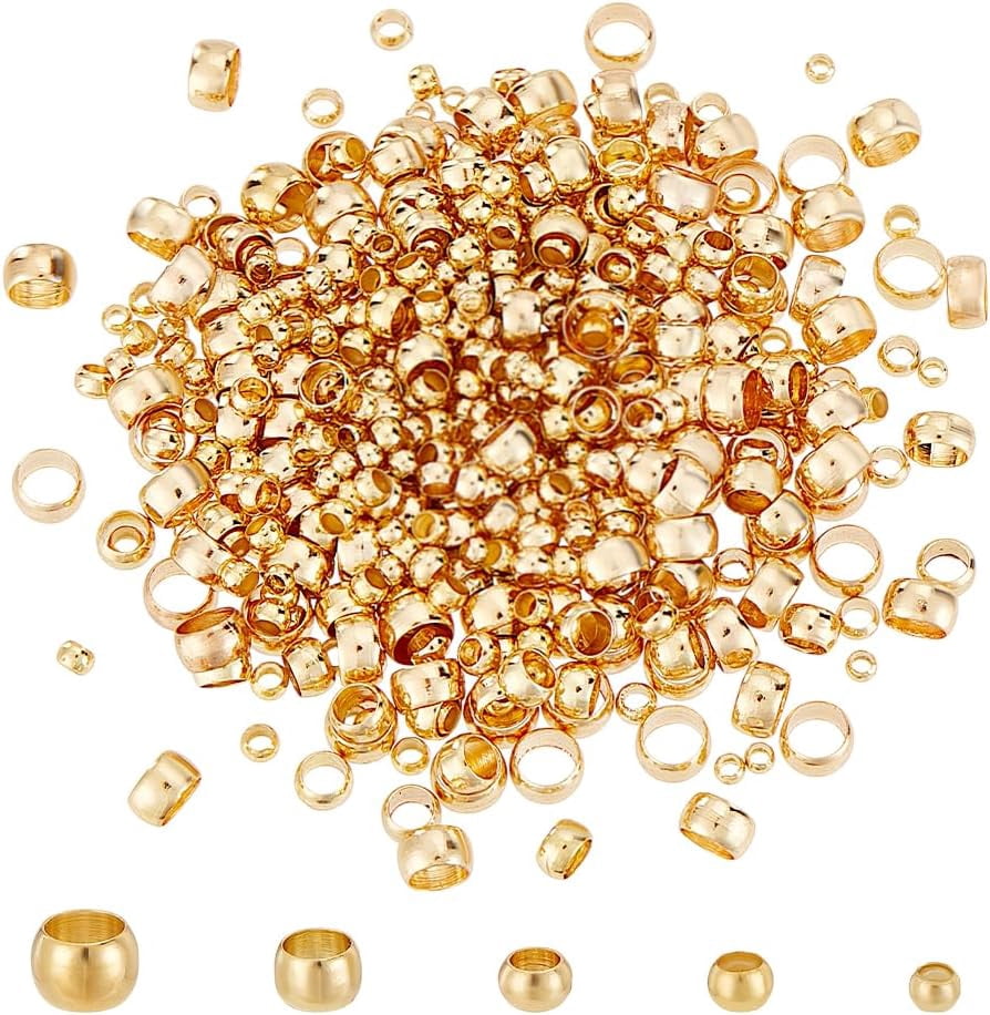 18K Gold Plated Brass Tube Crimp Beads 500Pcs 5 Sizes Rondelle Spacer ...