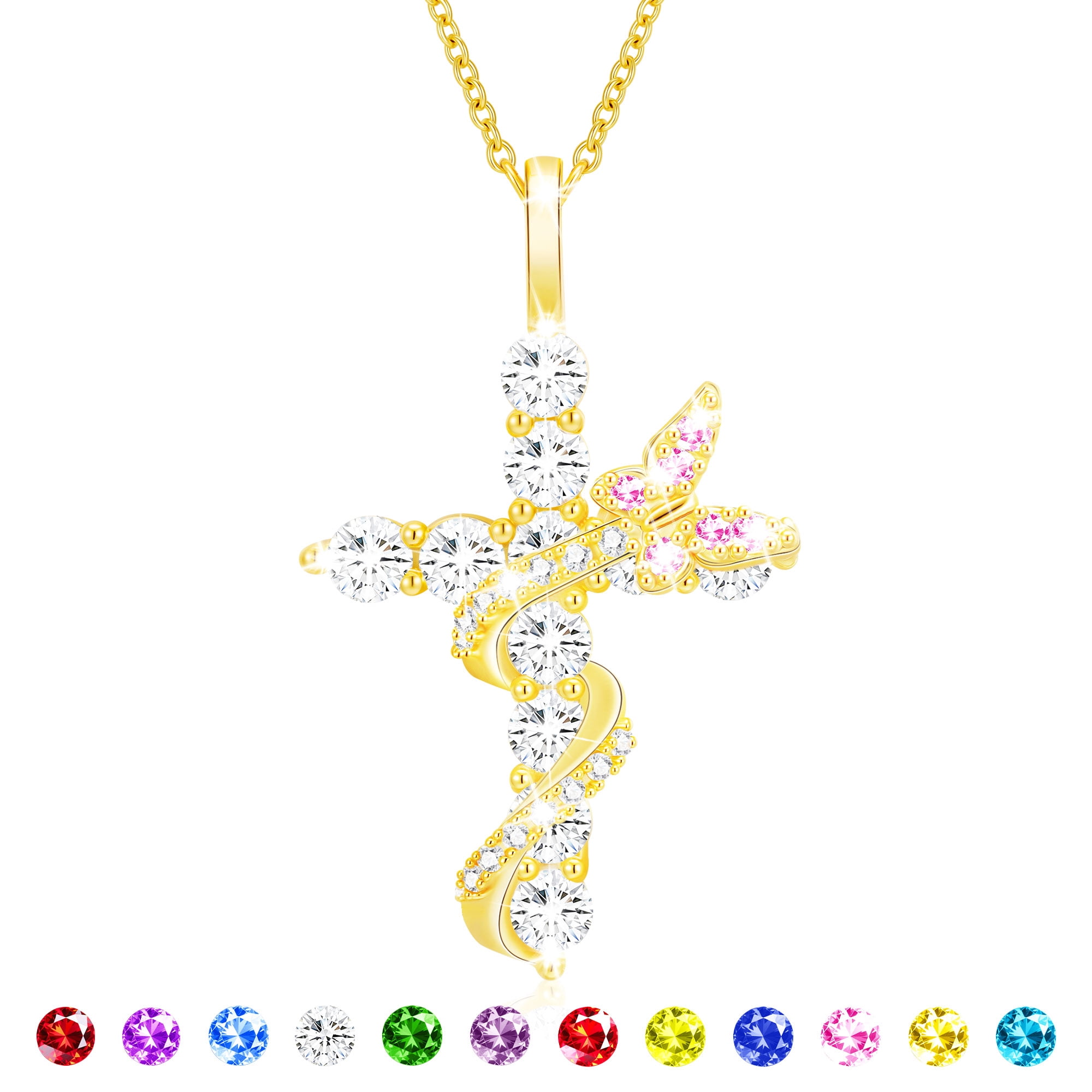 APSVO 18K Gold Plated Butterfly Cross Necklaces for Women Girls ...