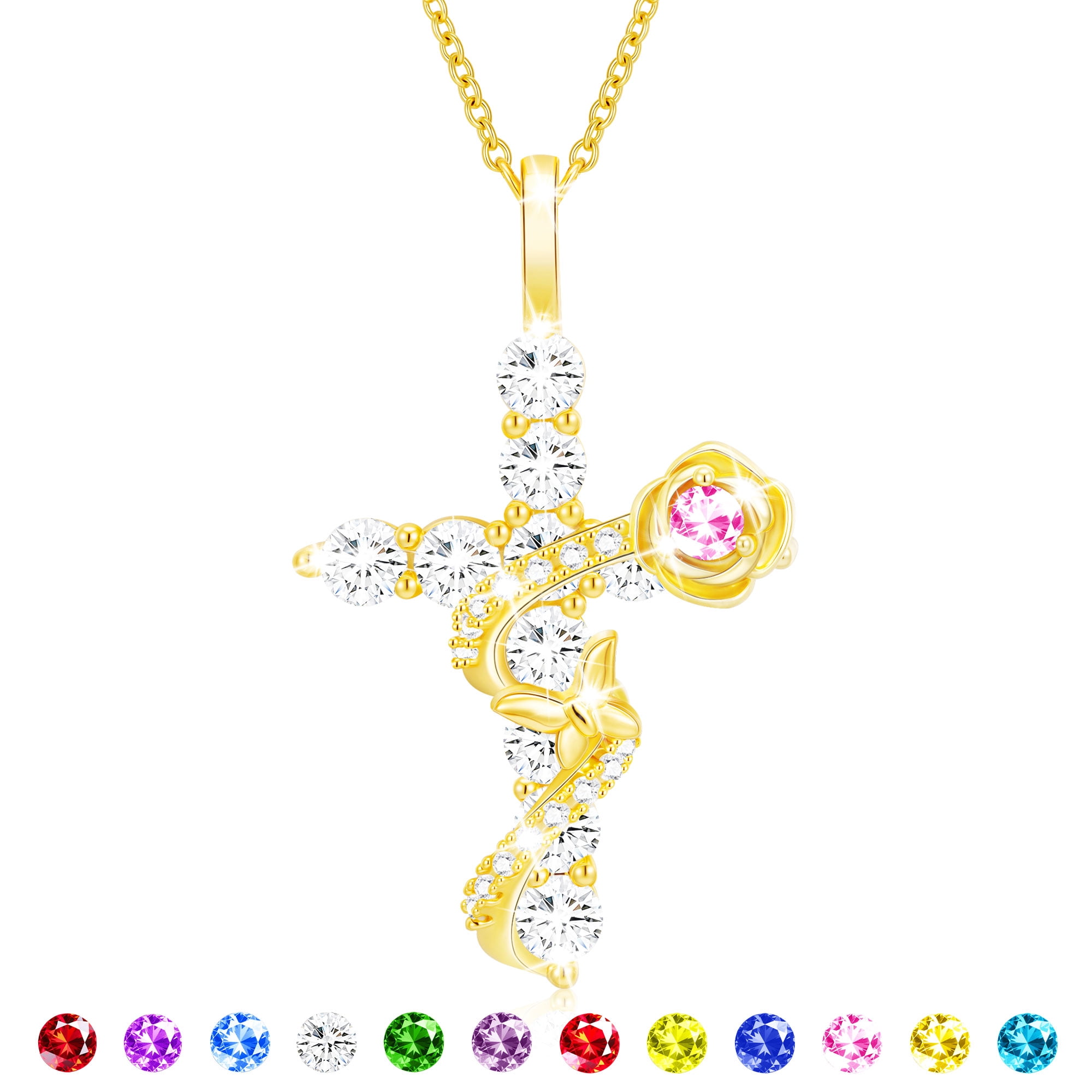 APSVO 18K Gold Plated Rose Cross Necklaces for Women Girls Octorber ...