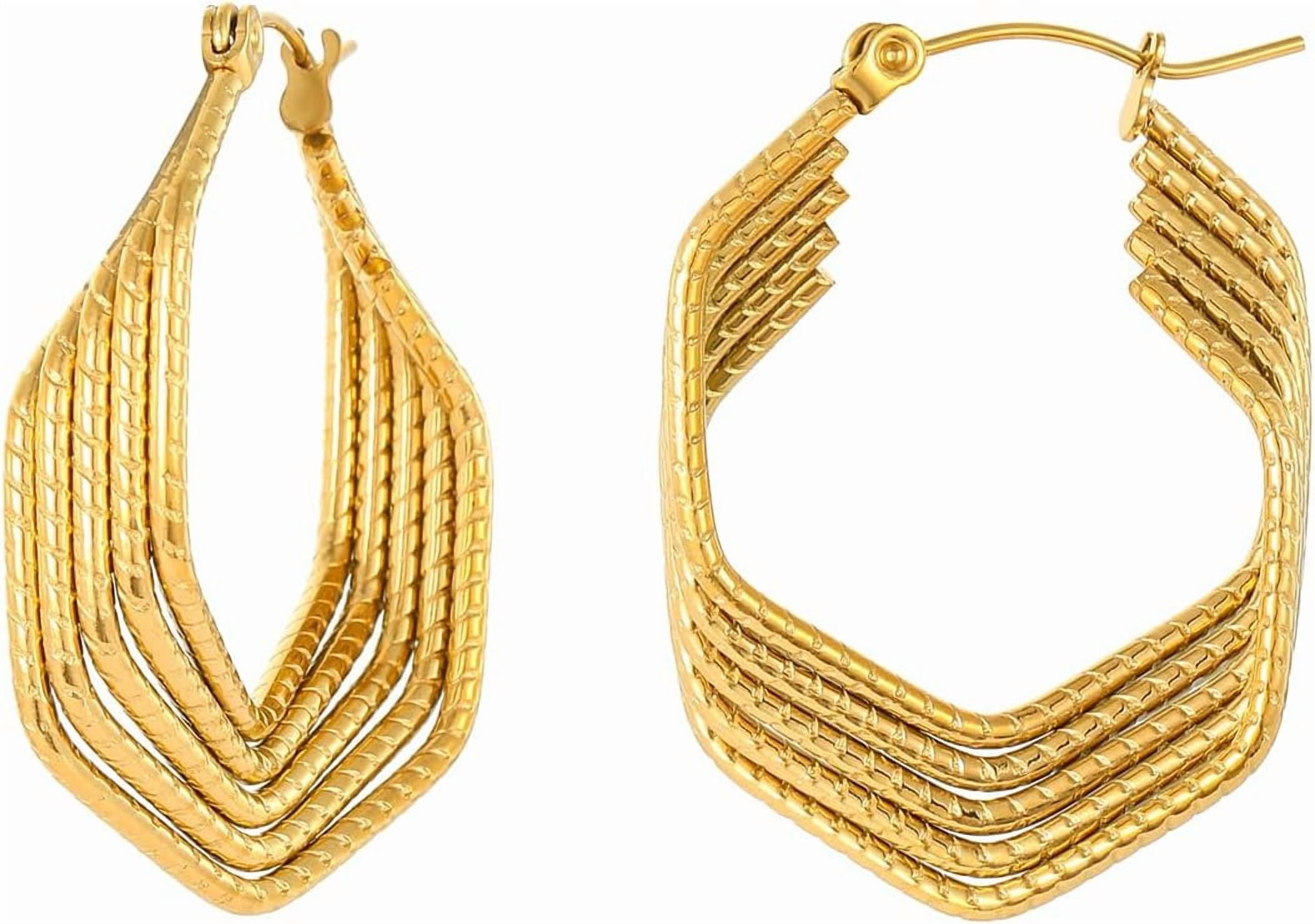 18K Gold Plated Chunky Geometric Twist Hoop Earrings for Women Vintage ...
