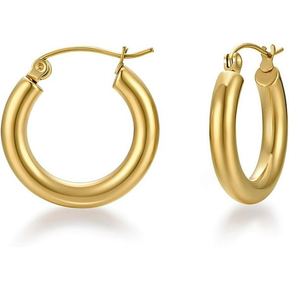 18K Gold Plated Chunky Hoop Earrings for Women Fashion Thick Gold Hoops Set Jewelry for Birthday ...