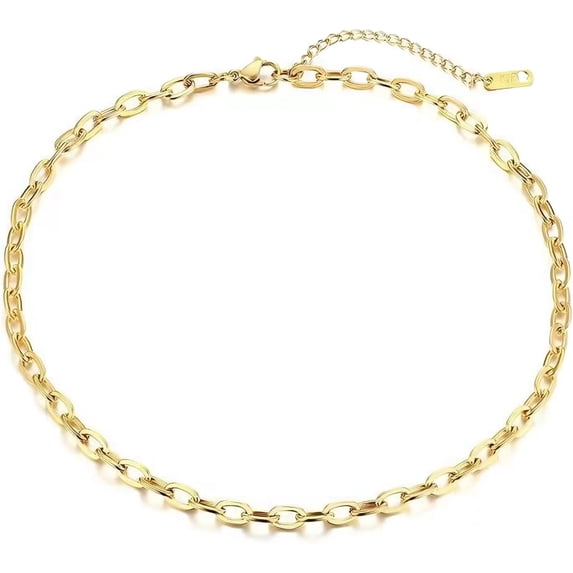 18K Gold Plated Chunky Link Chain Necklace and Bracelet for Women,U ...