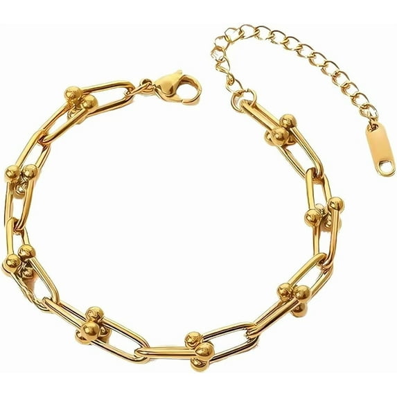 18K Gold Plated Chunky Link Chain Necklace and Bracelet for Women,U ...